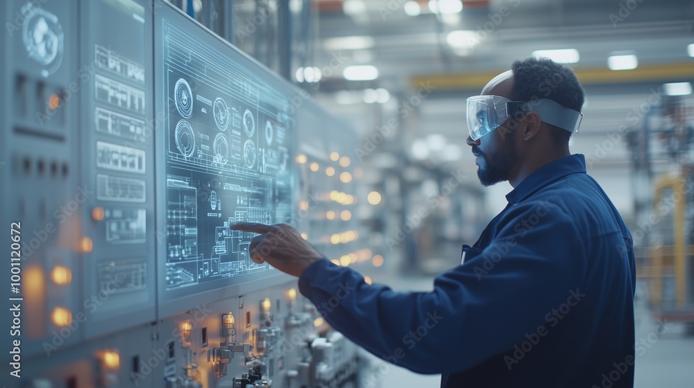 Electrician working on checking electric current voltages in a set of ...