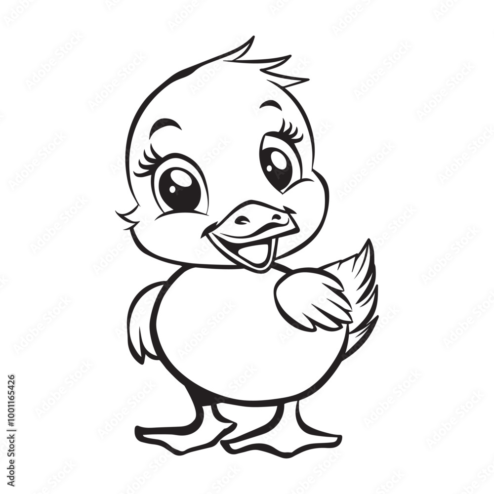 Baby Duck Outline Clipart - Duck Vector illustration in black and white ...