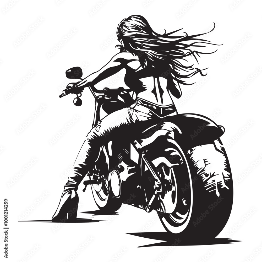 badass stylish woman girl riding bike motorcycle sport black and white ...