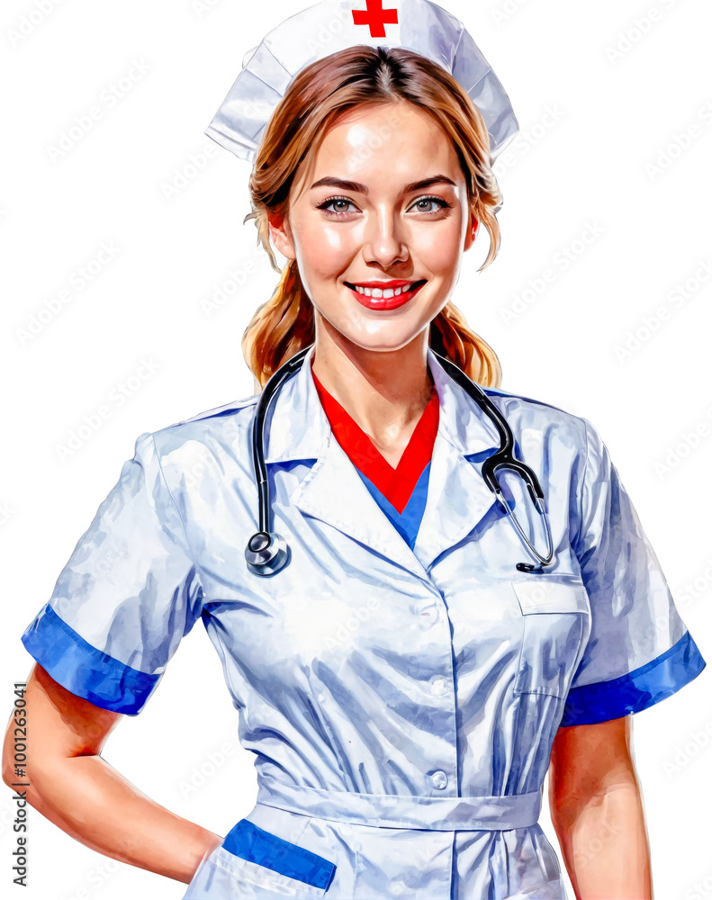 Watercolor Smiling Nurse. Beautiful nurse transparent background Stock ...