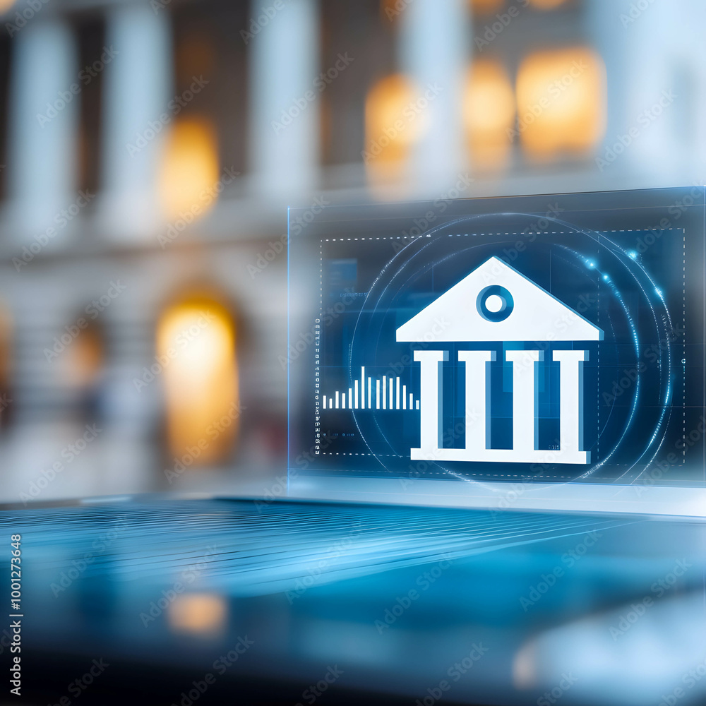 Digital banking concept. A virtual bank with a transaction pop-up ...