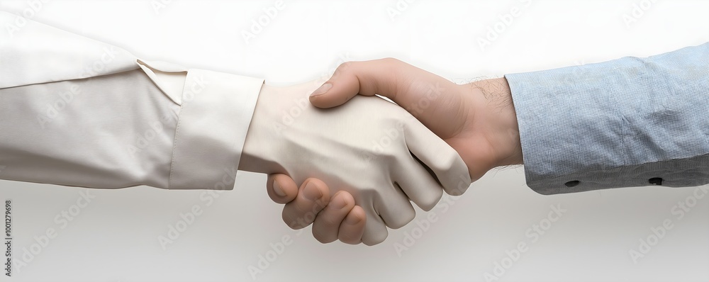 A handshake between two people, symbolizing agreement, partnership, or a greeting, captures the ...