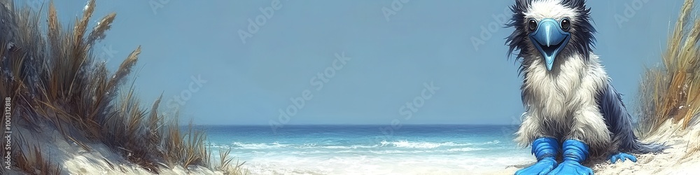 Blue and White Furry Creature Sitting on Sandy Beach Path Leading to ...
