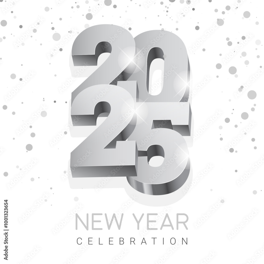 Silver 3D numbers 2025 on shiny confetti background. Design of 2025 ...