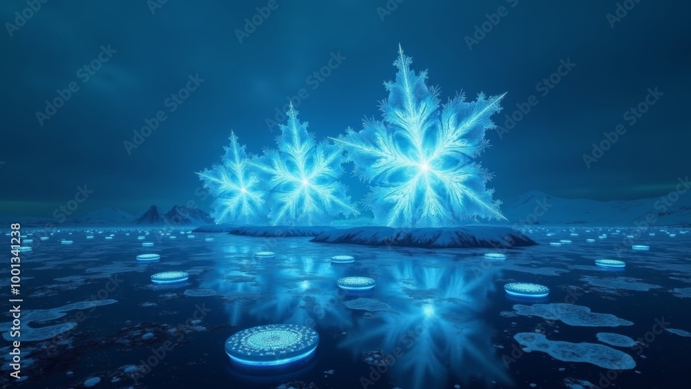 Generative AI, a snowflake is shown in the middle of the water with ...