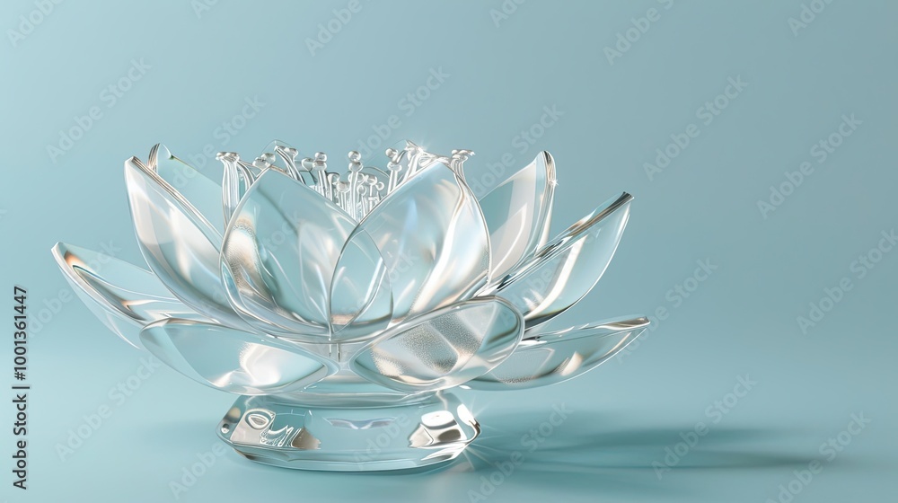 Crystal-clear lotus flower trophy with smooth base centered on aqua ...
