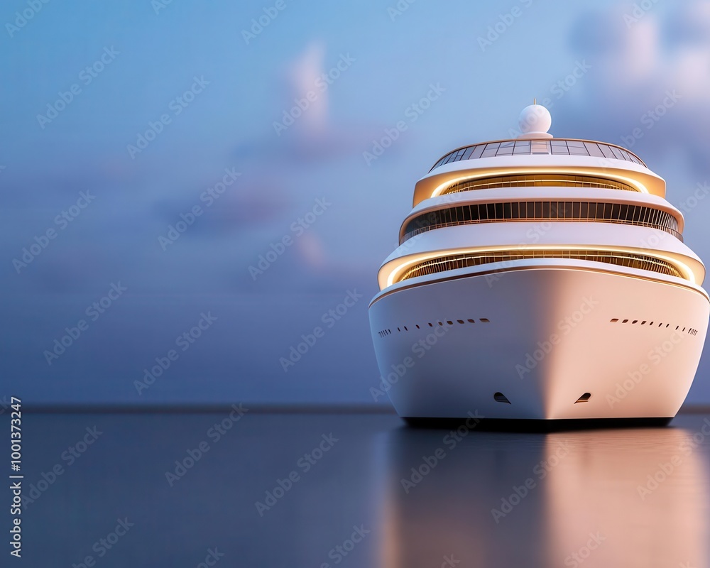 Cruise ship docked at a modern cruise terminal, with sleek architecture ...