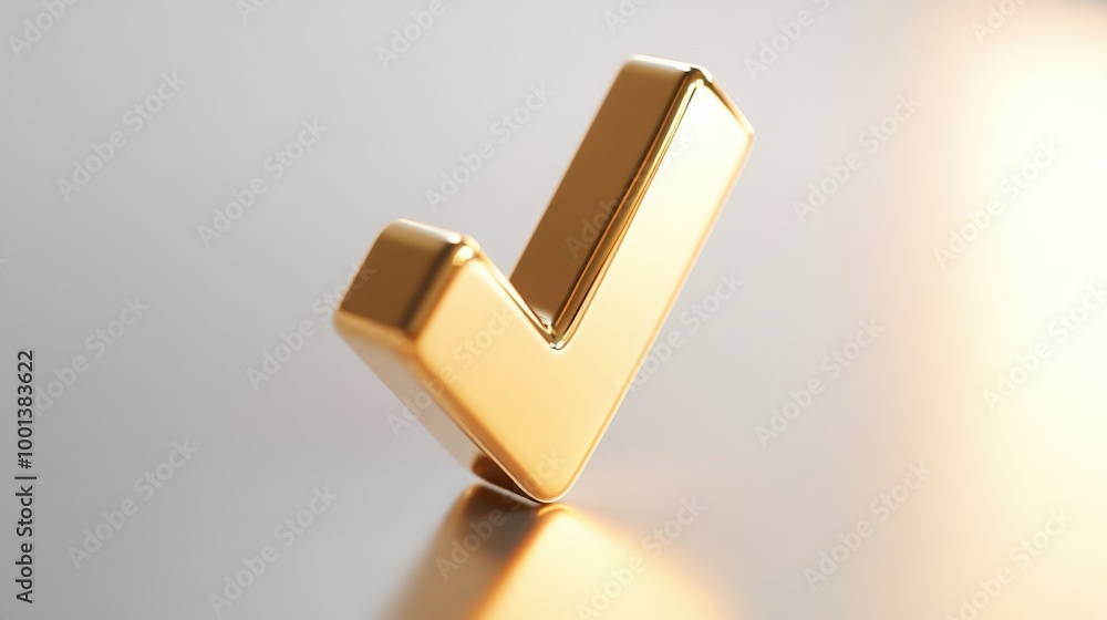 Bright shiny gold tick mark, indicating a correct choice or ...
