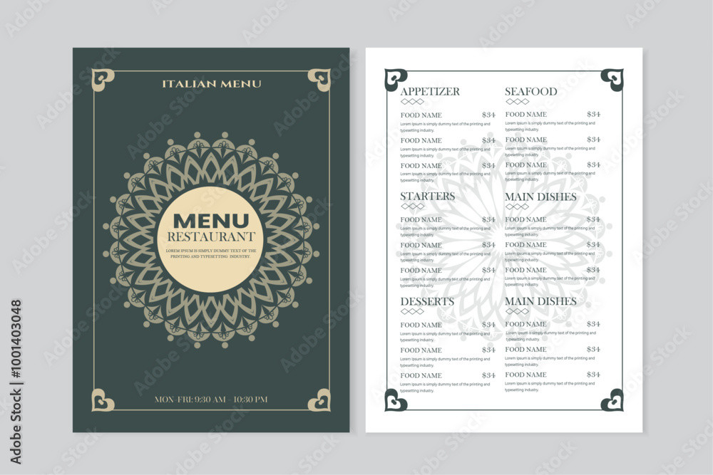 Luxury restaurant menu card design and logo vector brochure template ...