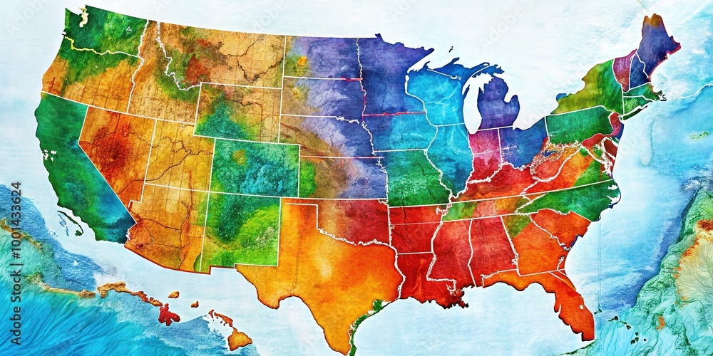 Detailed Map of the United States Illustrating Geography, States, and ...