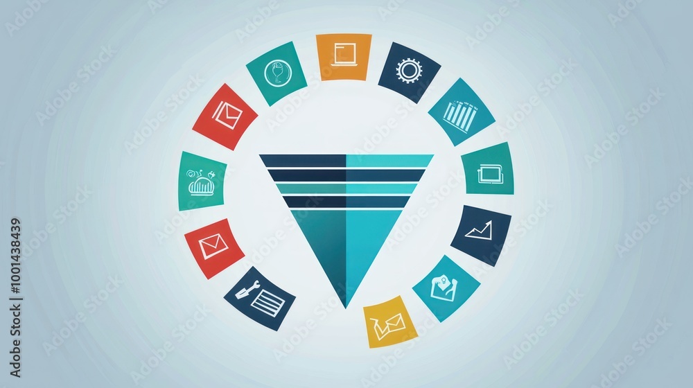 A circular flow chart for a marketing funnel, illustrating stages from ...