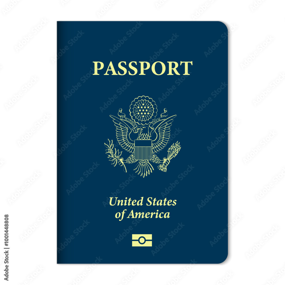 United States passport cover front with official gold emblem and text ...