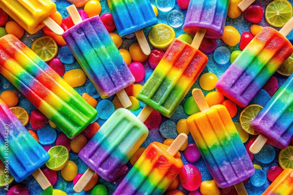 Colorful Ice Cream Pops in Pop Art Style with Bright Backgrounds and ...