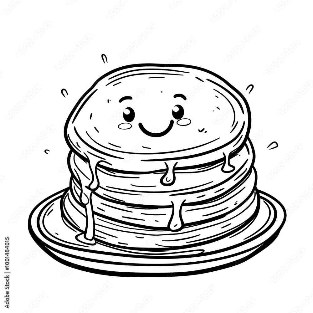 Cute Kawaii pan cake coloring Pages Kids Stock Vector | Adobe Stock