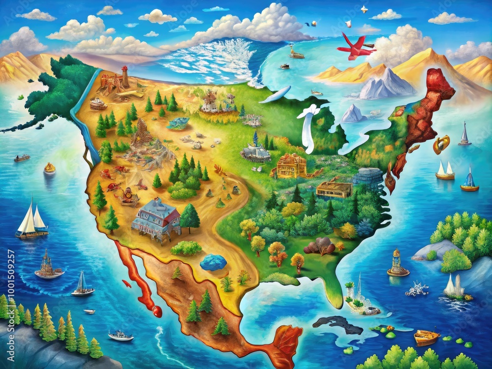Detailed Geographical Map of North America Highlighting States ...