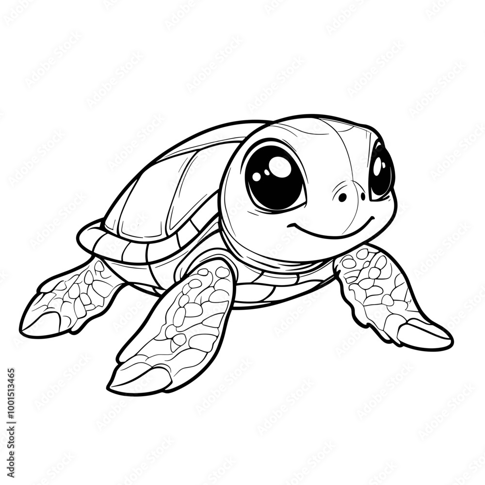 Cute Kawaii sea turtle coloring Pages Kids Stock Vector | Adobe Stock