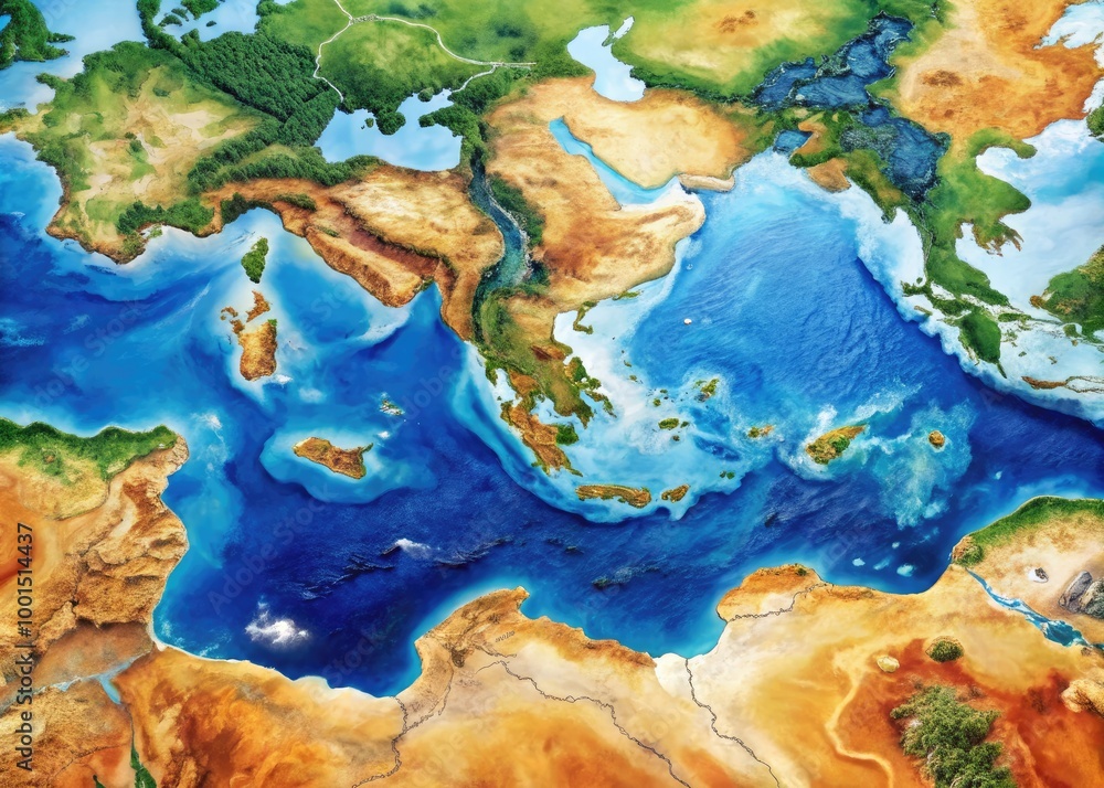Detailed Map of the Mediterranean Sea Showing Coastal Regions and ...