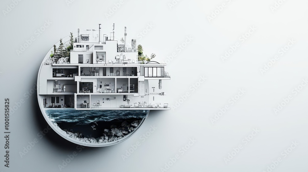 Diagram of a futuristic underwater habitat, Engineering Drawing, Marine ...