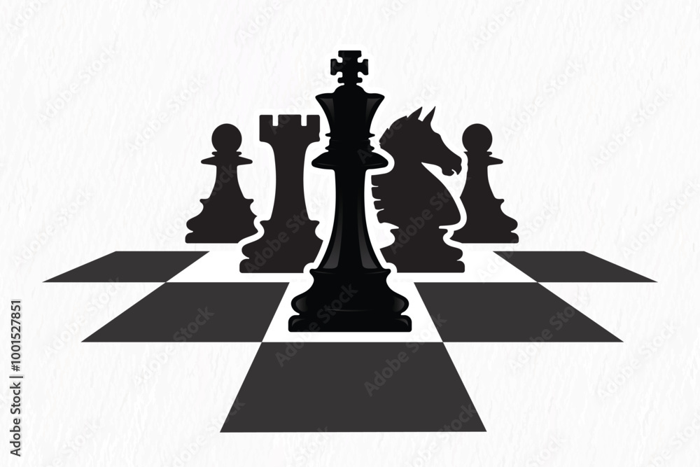 Silhouettes of chess pieces, including the King, Knight, Rook, Bishop ...