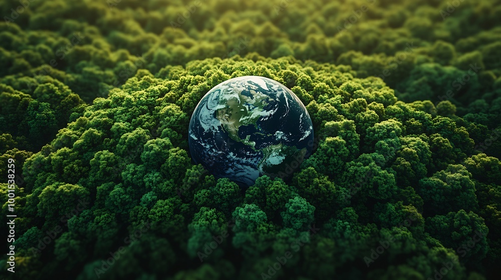 Atmospheric aerial view of the green forest with the earth Demonstrate ...