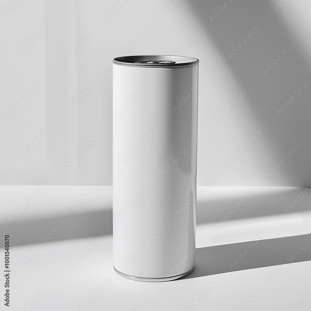 White cylindrical metal can on clean background with shiny smooth ...
