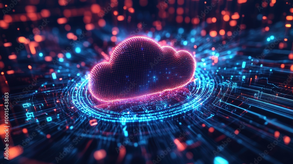 Advanced digital network design with a bold cloud logo, emphasizing ...