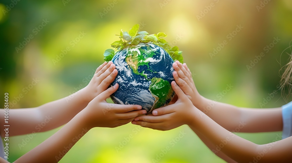 World environment day with global community teamwork CSR and ESG environmental energy saving ...