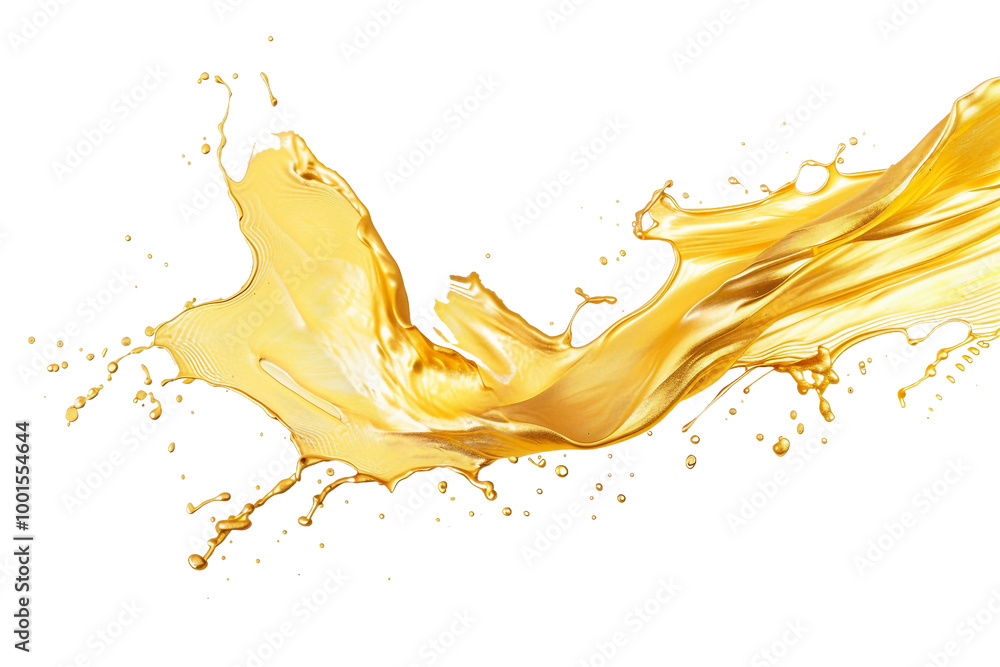 Fluid gold paint splash capturing light and texture isolated on ...