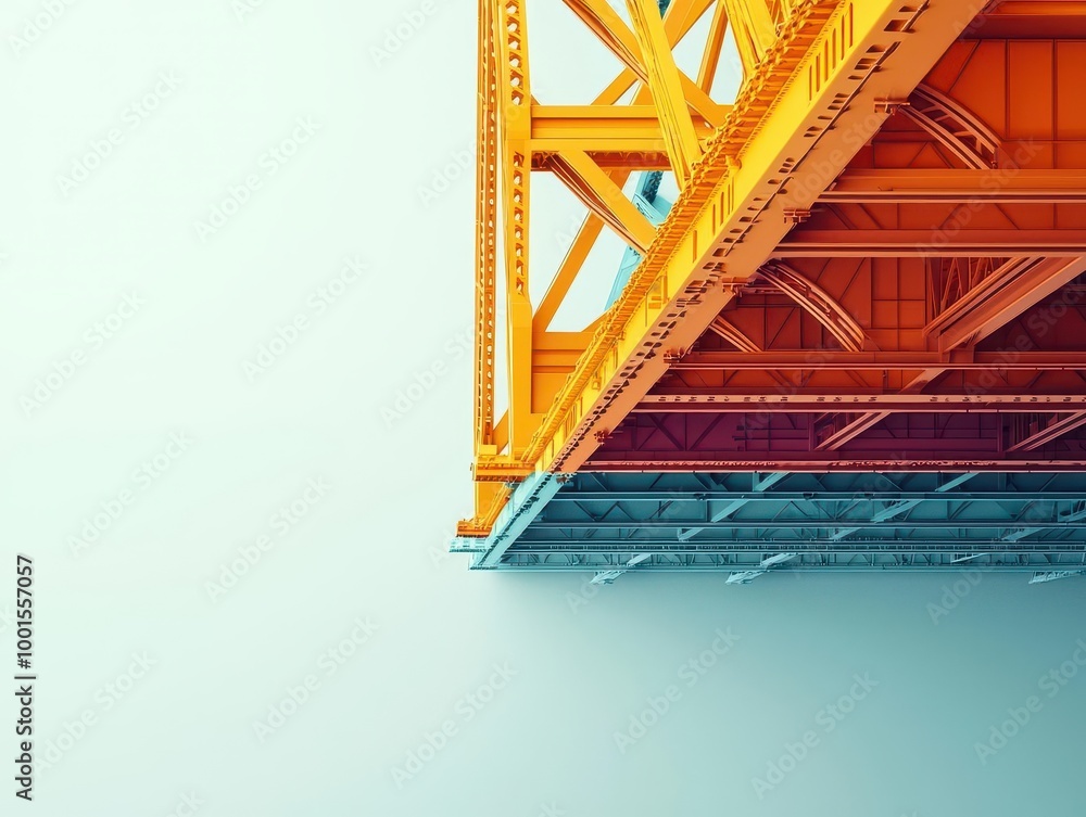 Detailed illustration of a complex truss bridge structure, tension and ...