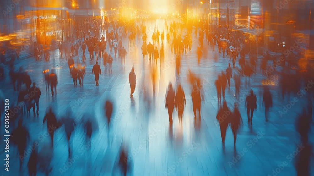 busy city street with a crowd of people walking, showcasing the motion ...