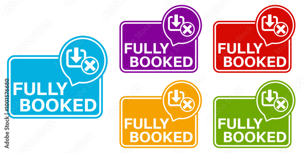 set fully booked badge labels icon. fully reserved symbol design ...