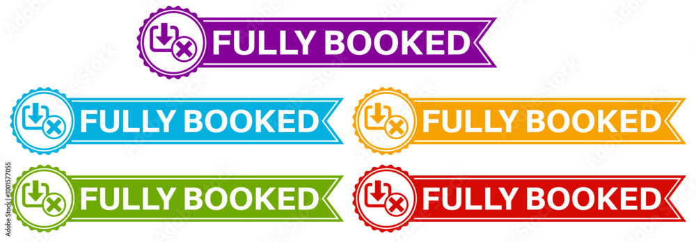 set fully booked badge labels icon. fully reserved symbol design ...