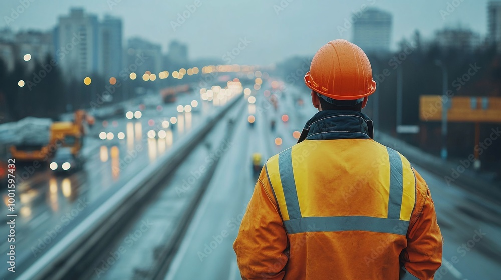 civil engineer managing road construction work and inspecting the ...