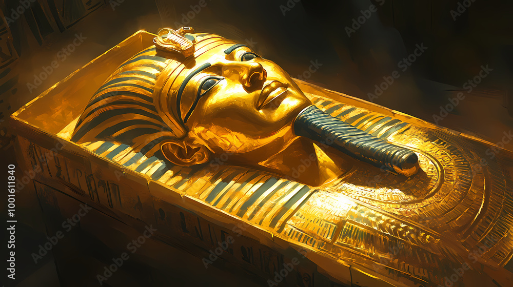Illustration Stock Ancient egyptian tomb with gold mask of pharaoh ...