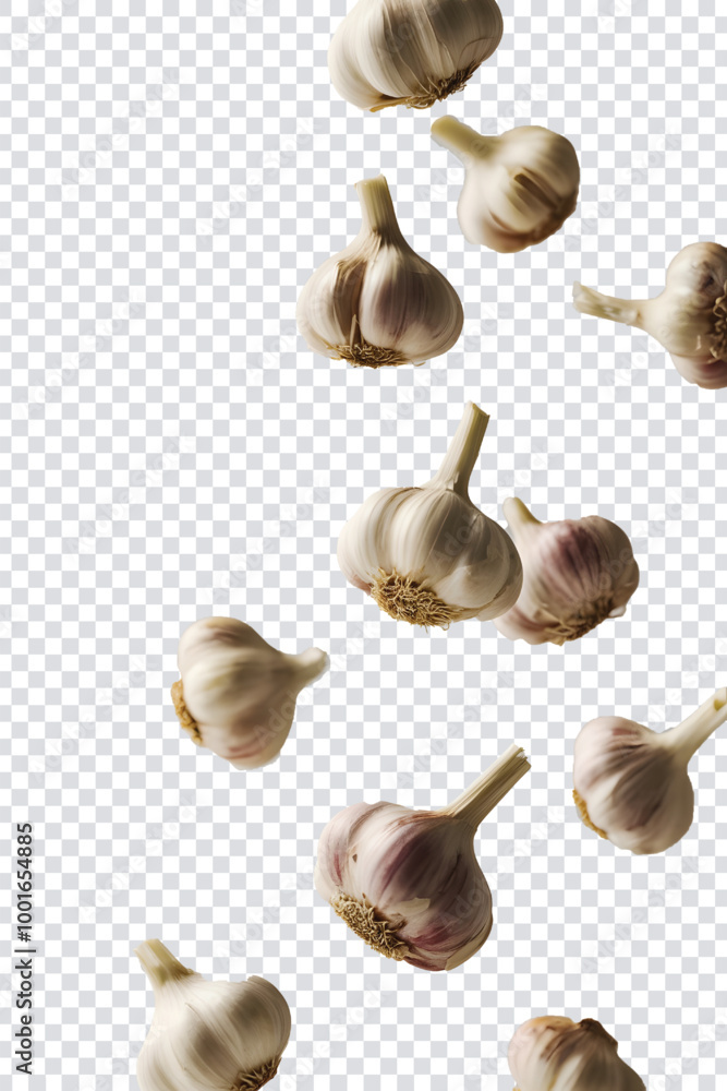 Falling Garlic in mid air on a transparent background. AI generated ...