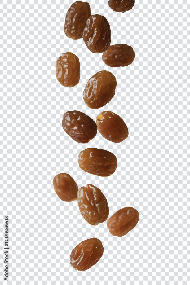 Falling Raisins in mid air on a transparent background. AI generated ...