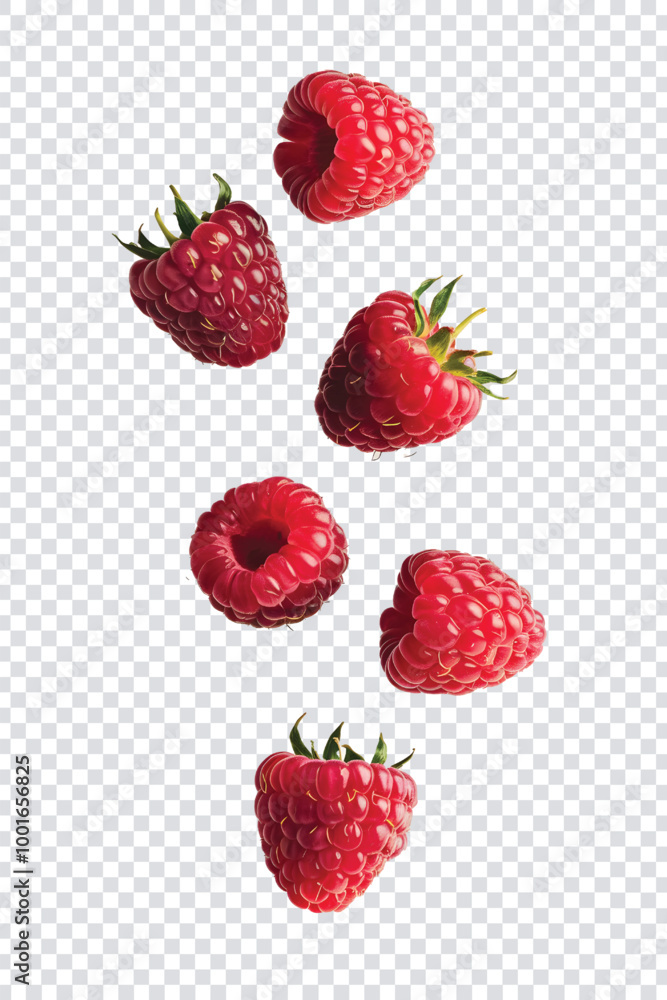 Falling Raspberry in mid air on a transparent background. AI generated ...