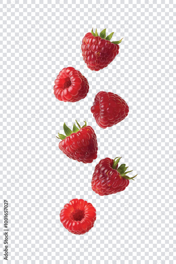 Falling Raspberry in mid air on a transparent background. AI generated ...
