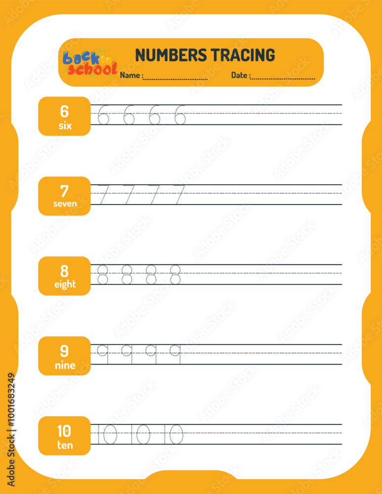 Number Tracing Worksheets for kids Stock Vector | Adobe Stock