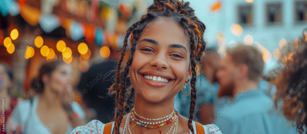 German Mixed Race Black Smiling Gen Z Radiant Woman At Oktoberfest Beer ...