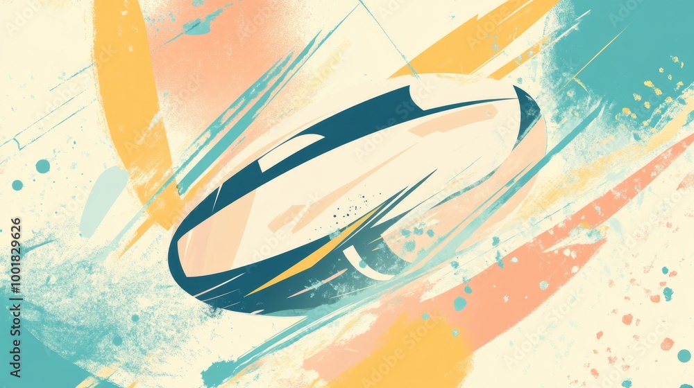 Dynamic abstract rugby ball in pastel colors with brushstroke ...