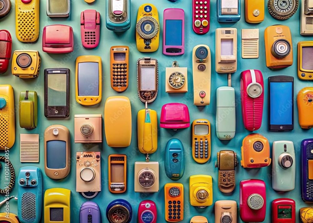 Retro Collection of Vintage Mobile Phones Showcasing Technology ...