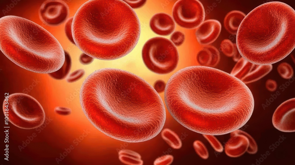 Red blood cells swimming in a vibrant fluid, showcasing their dynamic ...