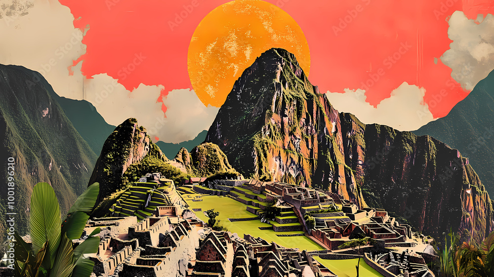 Contemporary style minimalist artwork collage illustration of machu ...