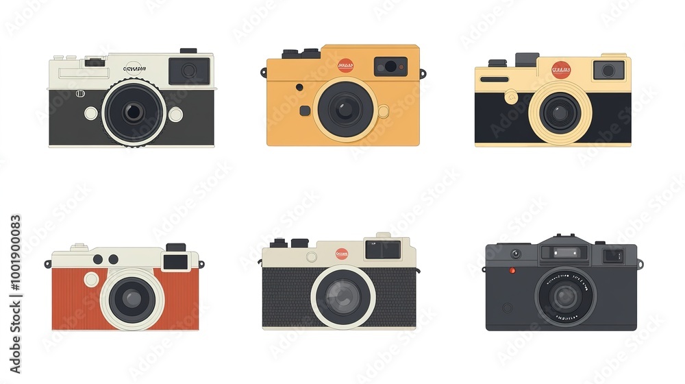 A comprehensive camera icon set featuring flat illustrations of various ...