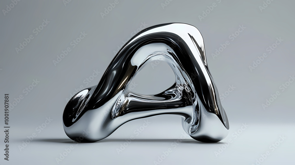 Reflective liquid metal letter a in with a glossy finish and fluid ...