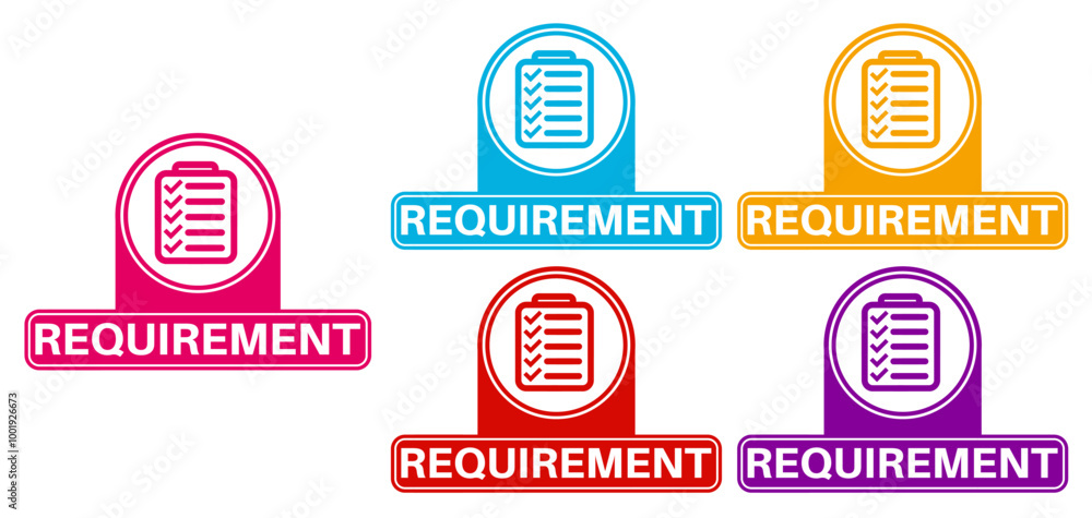 set Requirement icon. Document requirements sign In compliance symbol ...