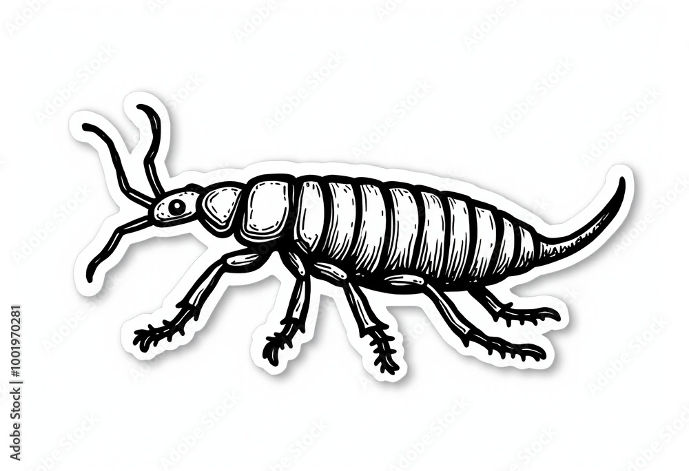 Earwig Art & Science: Hand-Drawn Forficula auricularia Outline for ...