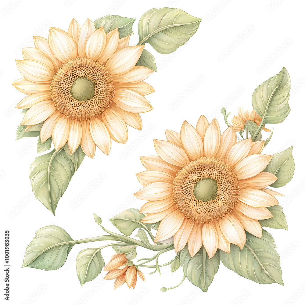 sunflowers Frame watercolor on Transparent background Stock ...