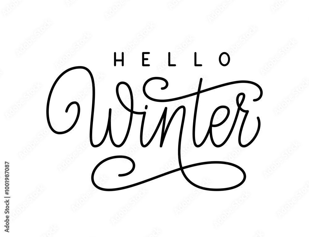 Hello Winter Handwritten Phrase. Seasonal Greetings. Vector Black and ...
